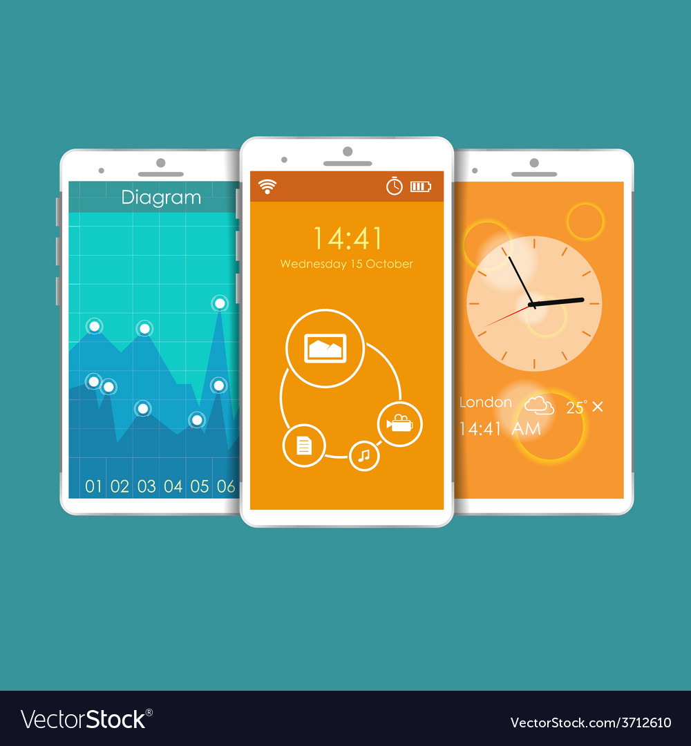 Flat mobile ui design Royalty Free Vector Image Flat mobile ui design Royalty Free Vector Image
