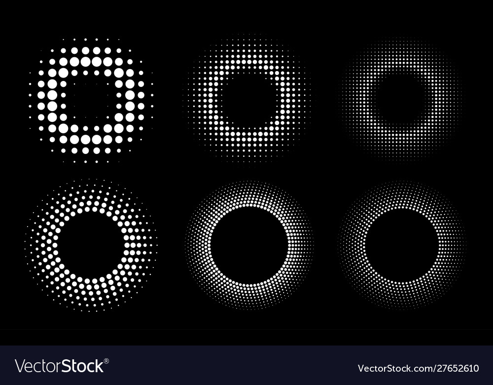Halftone pattern circle dots frames set Royalty Free Vector