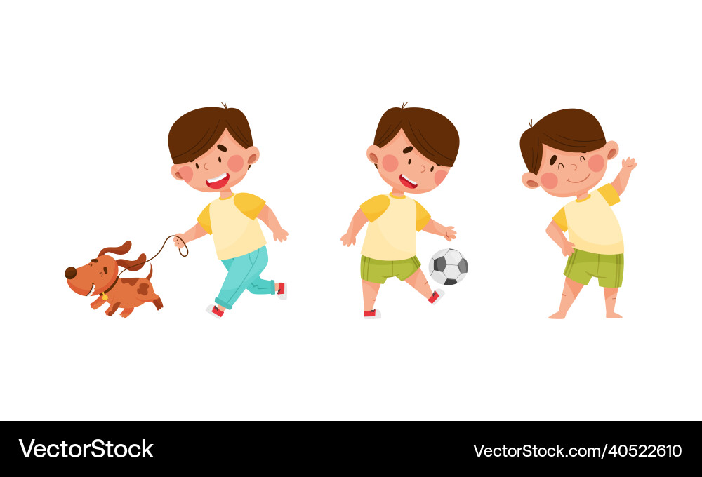 Little kid daily routine cute boy doing morning Vector Image