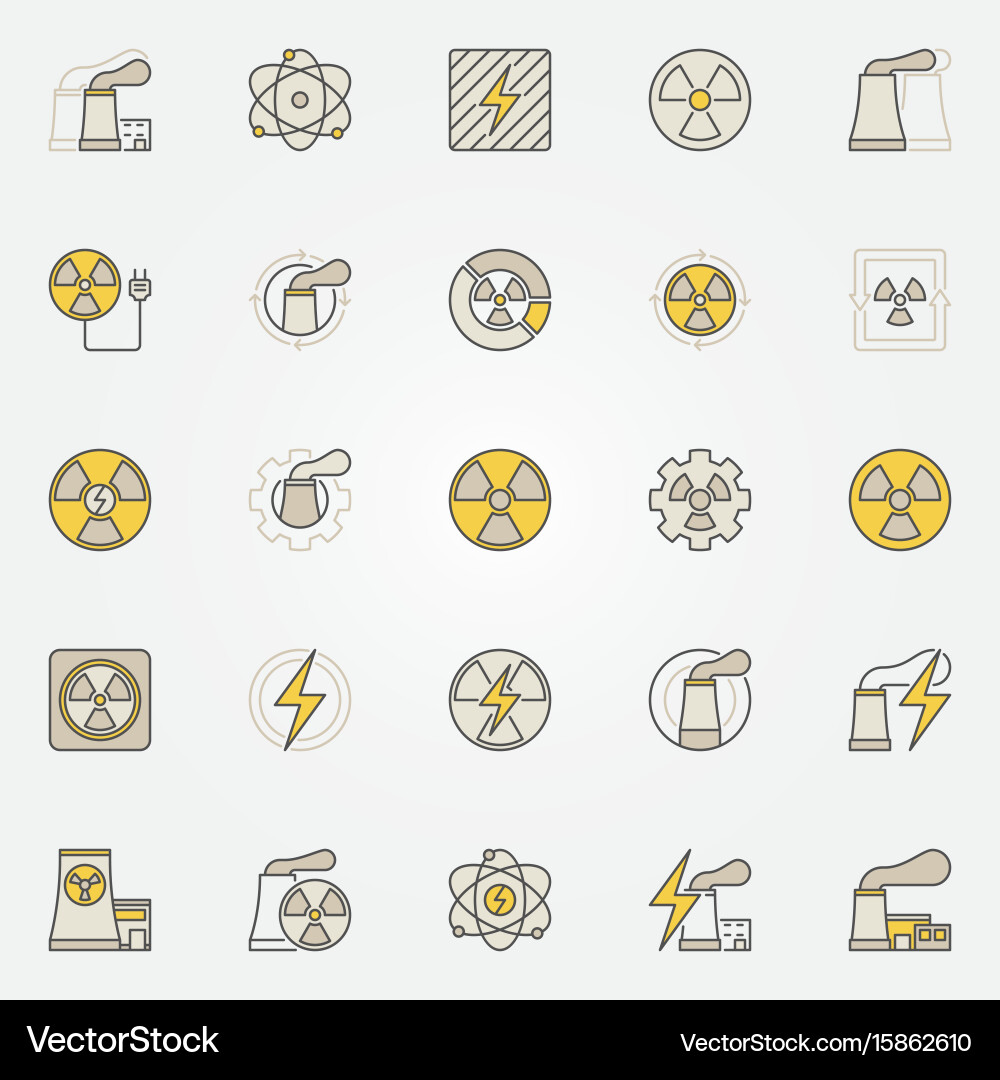 Nuclear power colorful icons set Royalty Free Vector Image