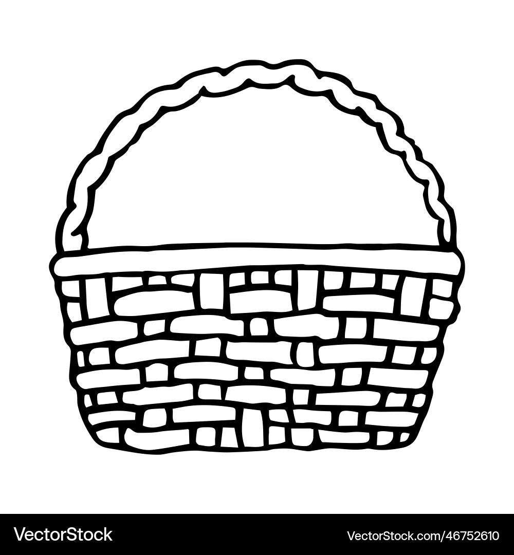Straw basket in doodle style isolated on white Vector Image