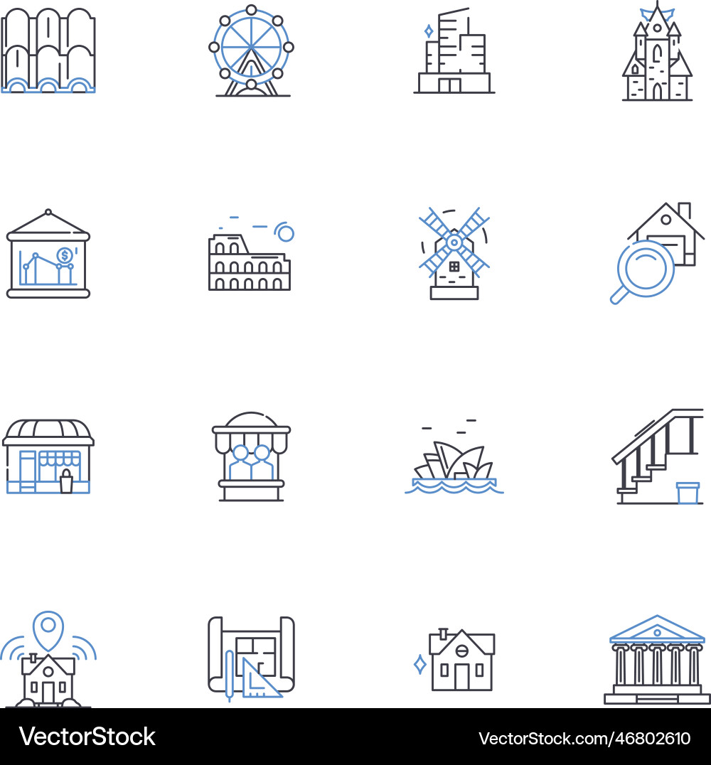 Temples line icons collection sanctity Royalty Free Vector