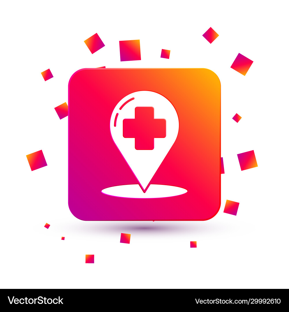 White medical map pointer with cross hospital icon