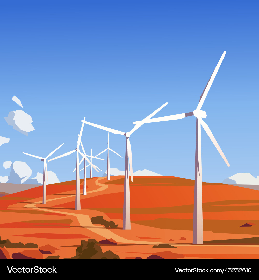 Wind farm in the desert Royalty Free Vector Image
