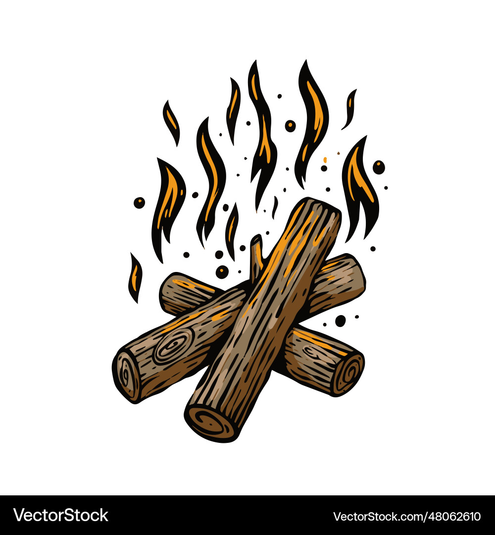 Wooden campfire on bonfire sign Royalty Free Vector Image