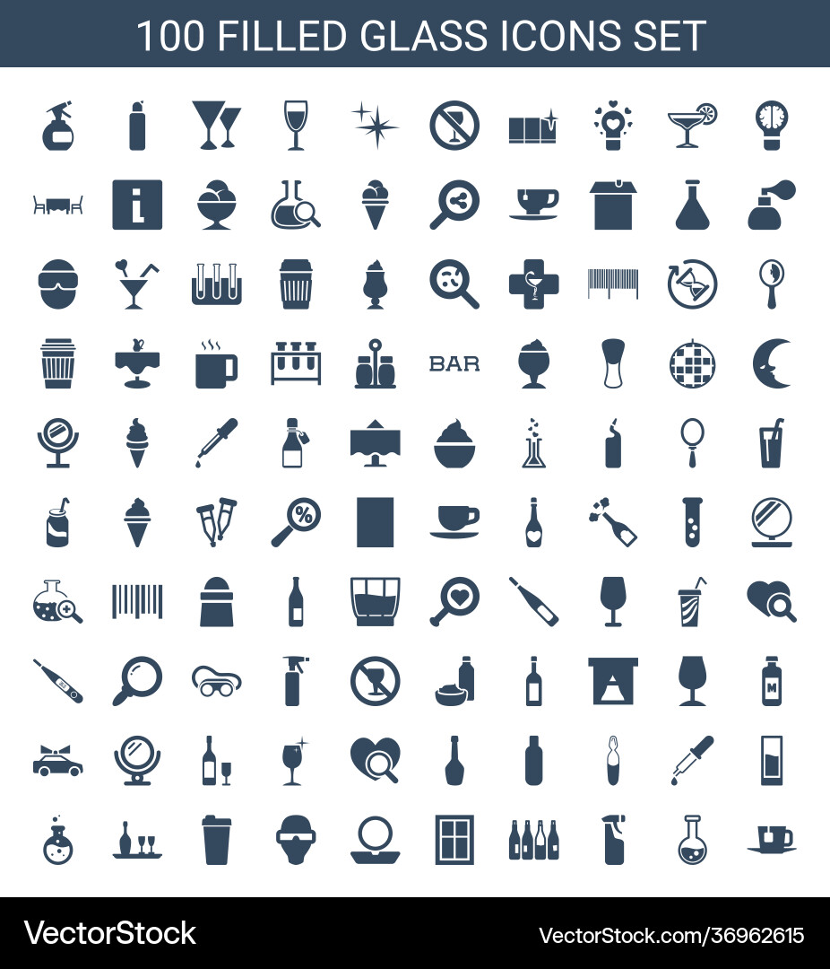 100 glass icons Royalty Free Vector Image - VectorStock