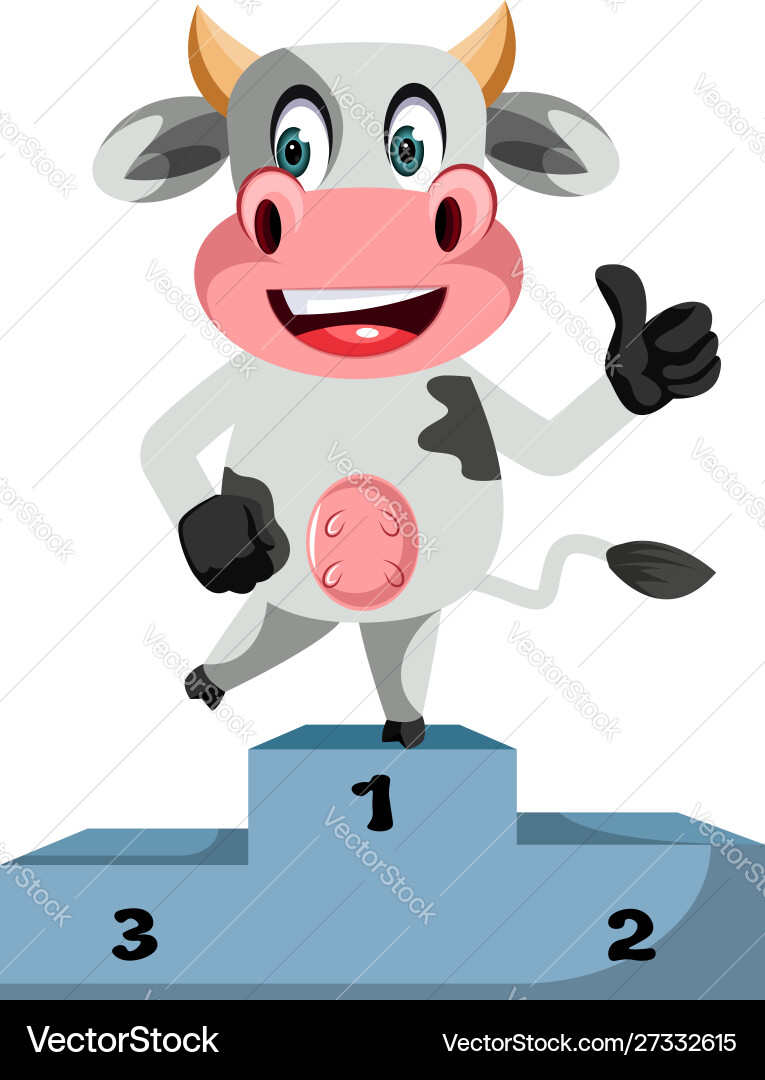 Cow on winning stage on white background Vector Image