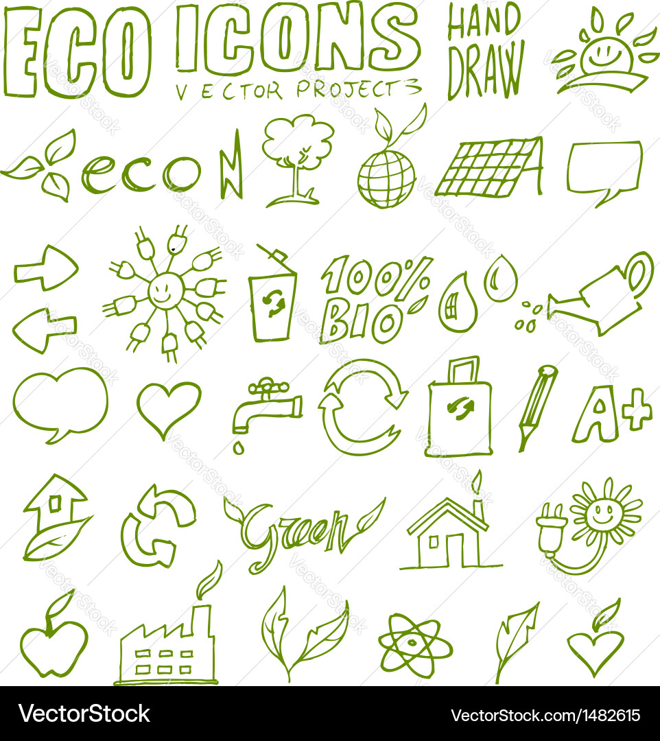 Eco icons hand draw 3 Royalty Free Vector Image