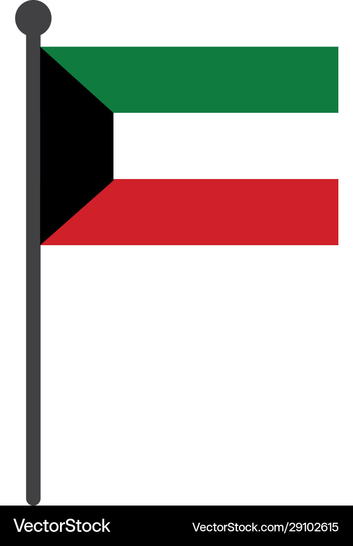 Kuwait flag with pole icon isolated on white Vector Image