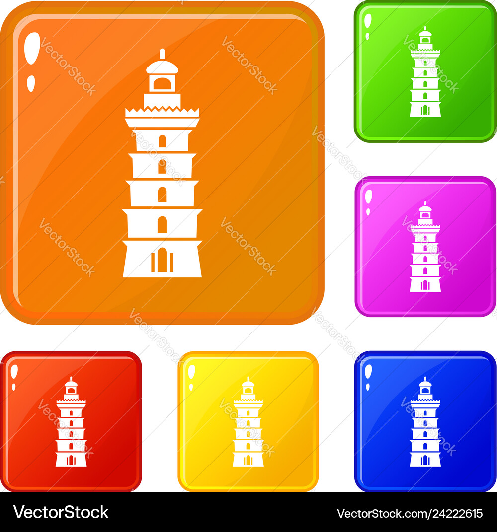 Searchlight icons set color Royalty Free Vector Image