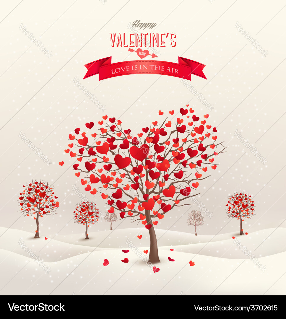 Valentine background with heart shaped trees Vector Image