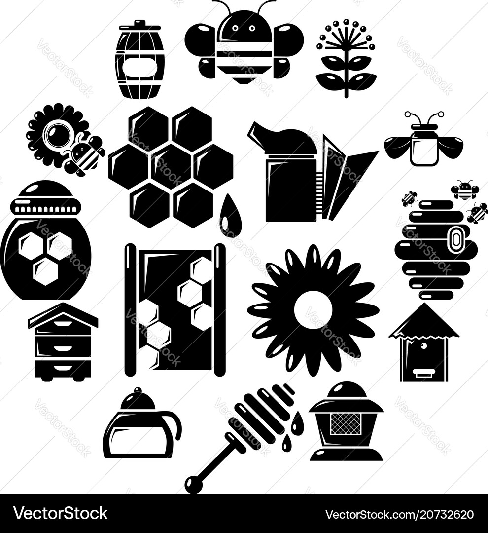 Apiary honey icons set simple style Royalty Free Vector