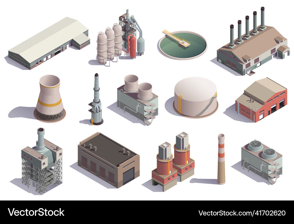 Isolated industrial buildings collection Vector Image