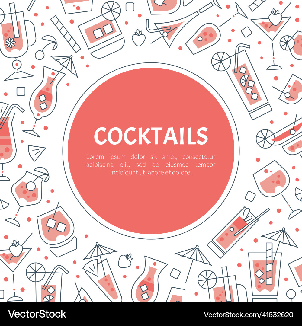 Linear glasses with cocktail in pink bar square Vector Image