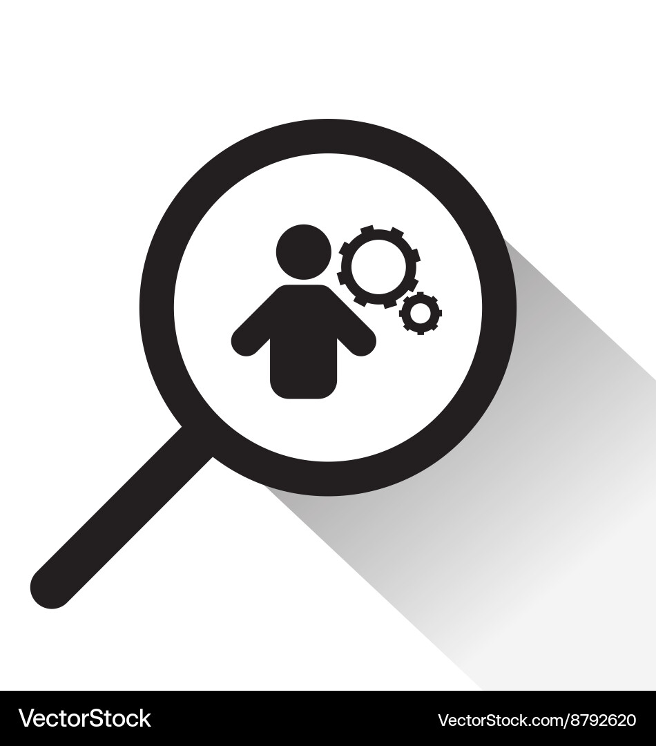 Magnifying glass with man and cog icon Royalty Free Vector