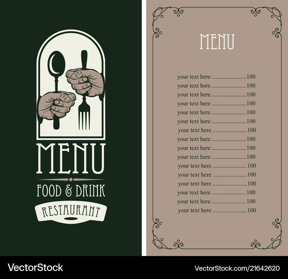Menu for restaurant with cutlery in hands Vector Image