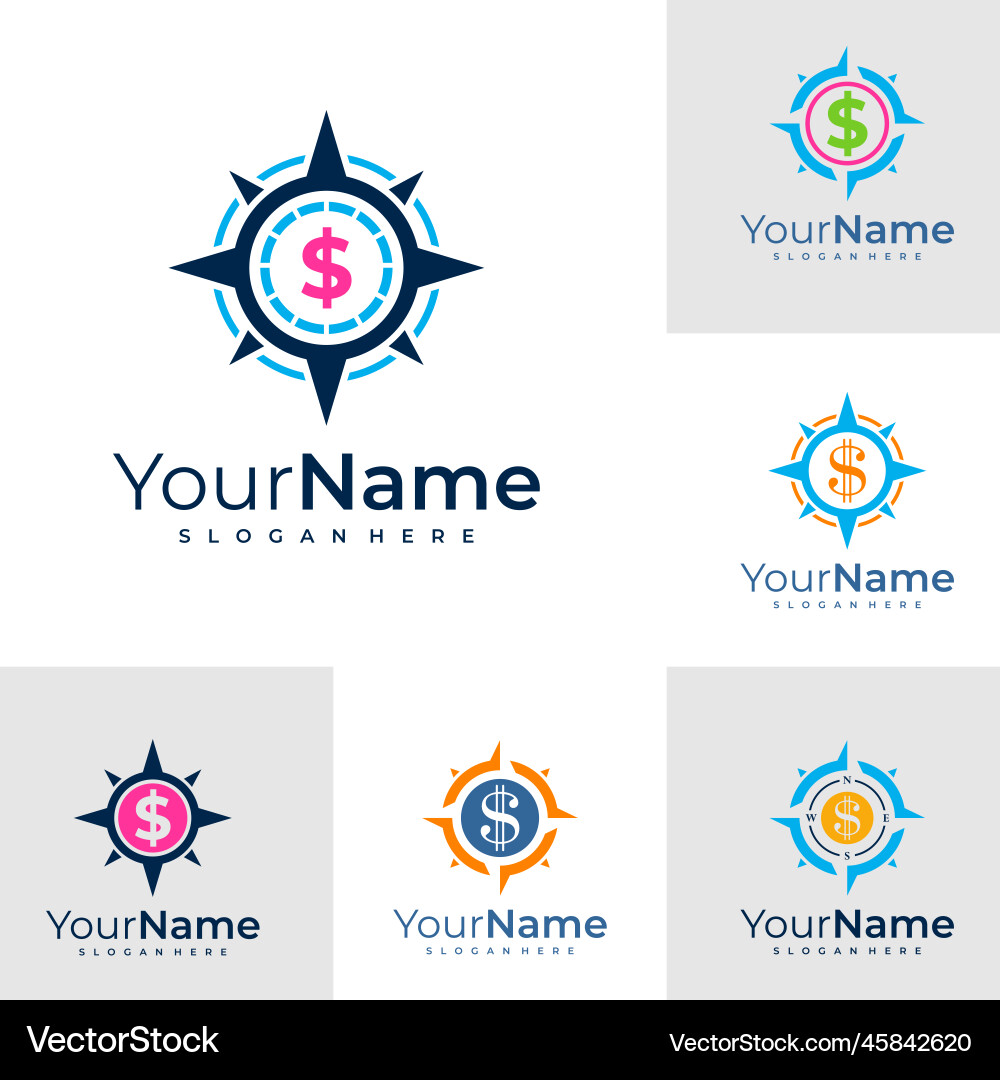Set of money compass logo template creative Vector Image