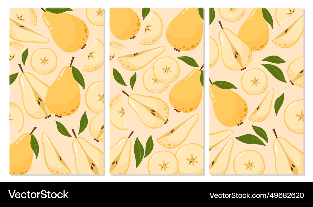 Set of pear backgrounds summer fruit Royalty Free Vector
