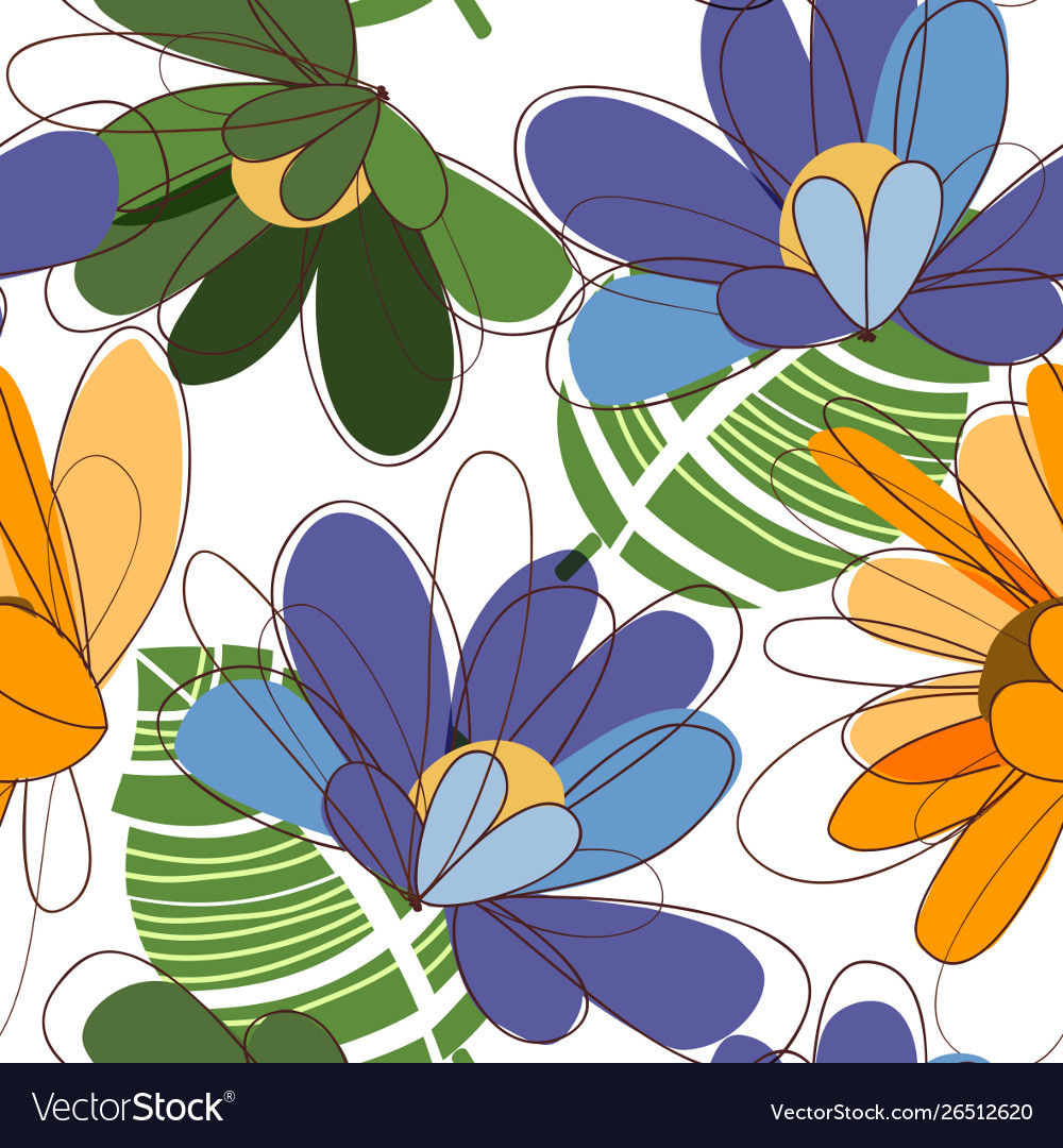Summer flowers seamless pattern in vivid colors Vector Image