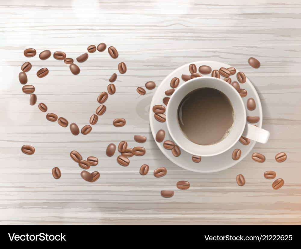 3d realistic cup of coffee beans Royalty Free Vector Image