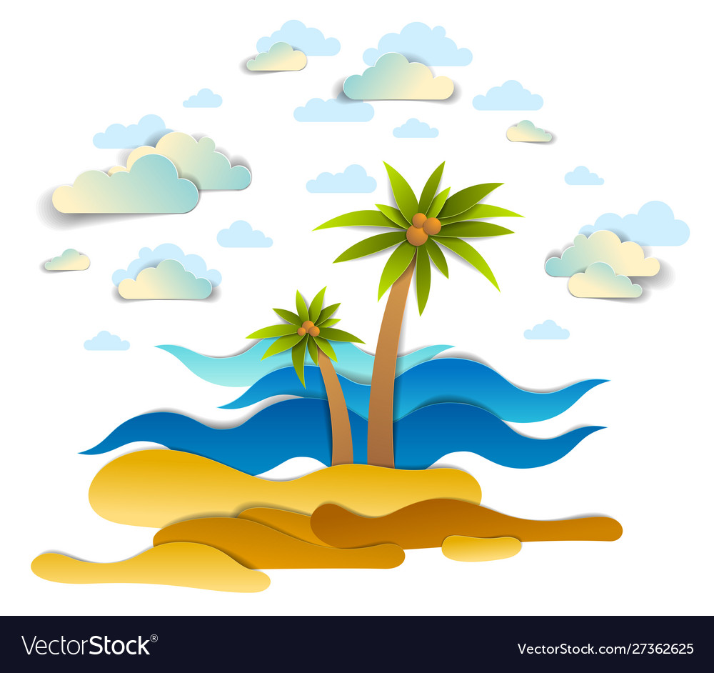 Beautiful seascape with sea waves beach and palms Vector Image