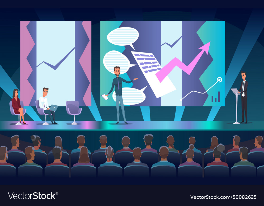 Business seminar speaker doing presentation Vector Image