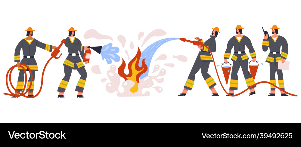 Firefighters team characters rescue and emergency Vector Image