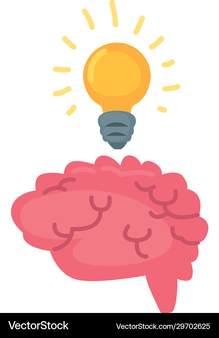 Isolated human brain and light bulb fill style Vector Image