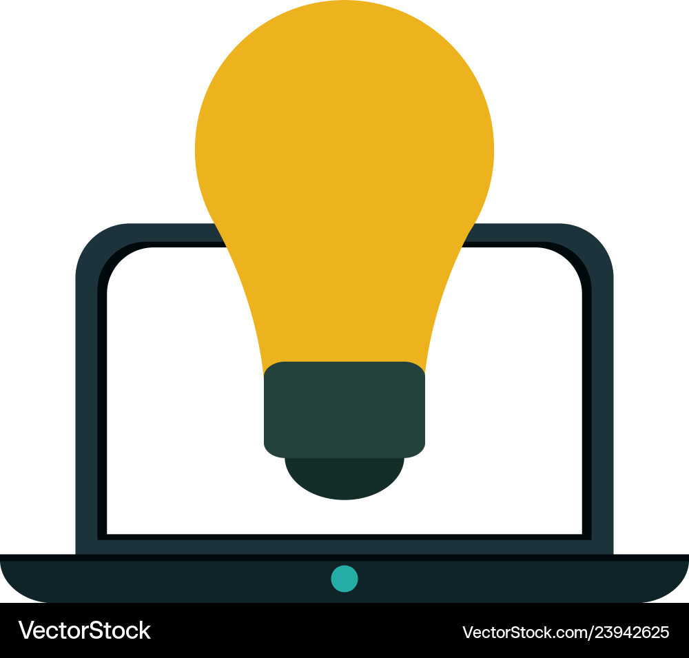 Laptop with bulb light symbol isolated Royalty Free Vector