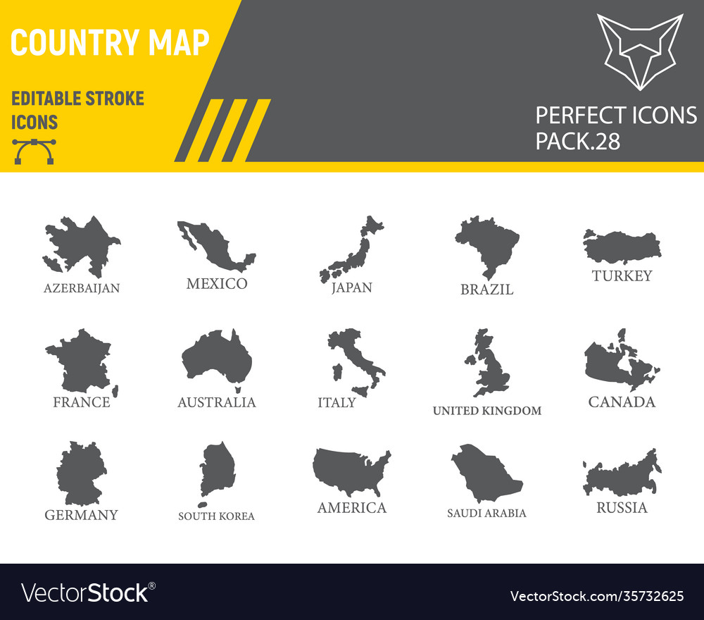Map country glyph icon set collection Royalty Free Vector