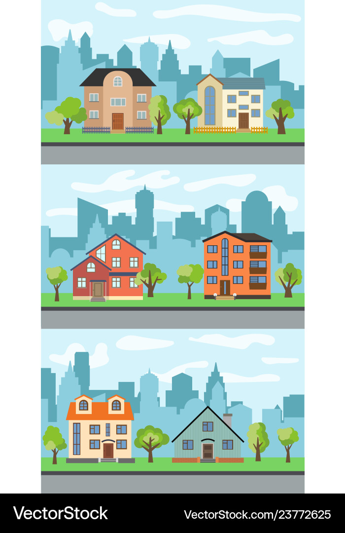 Set of three city Royalty Free Vector Image - VectorStock
