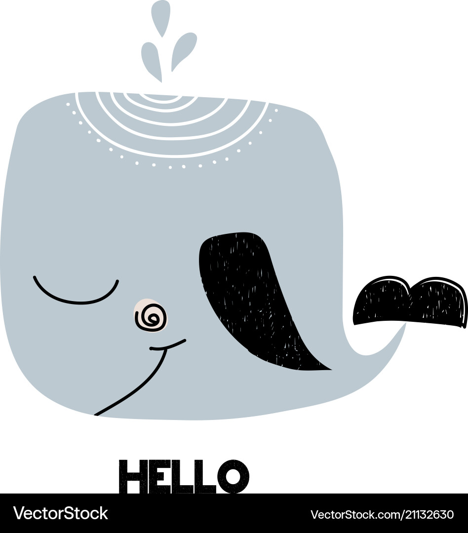 Card with lettering hello and whale isolated Vector Image
