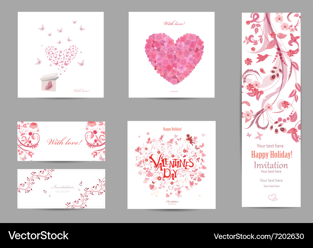 Collection romantic invitation cards with love Vector Image