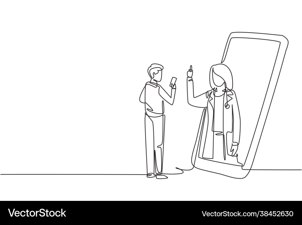 Continuous one line drawing male patient holding Vector Image