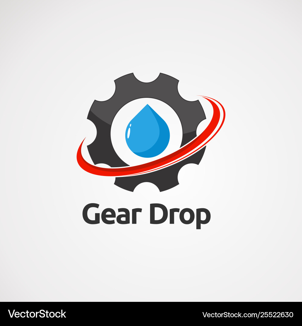 Gear drop with red swoosh logo icon element Vector Image