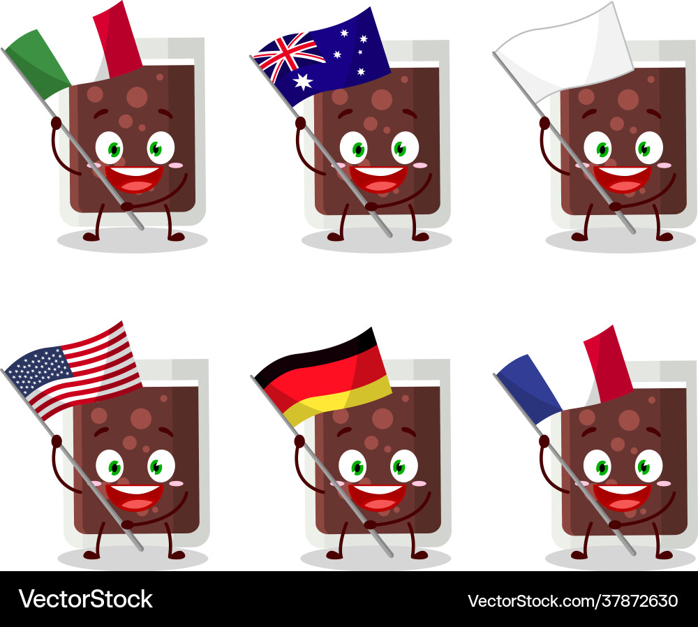 Glass cola cartoon character bring flags Vector Image