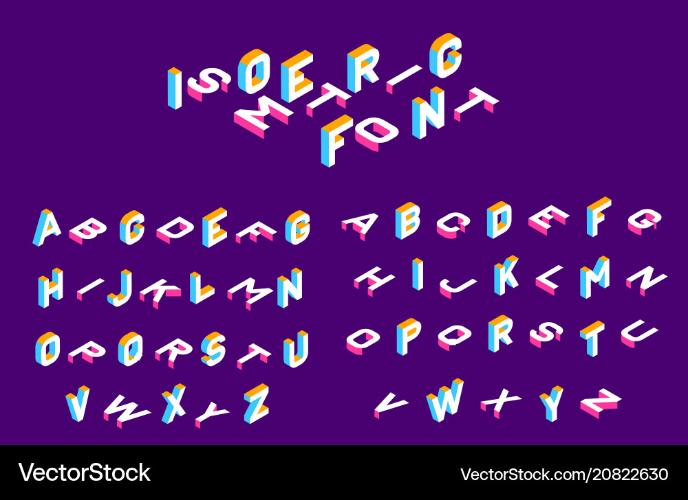 Isometric font olored isometric 3d letters Vector Image