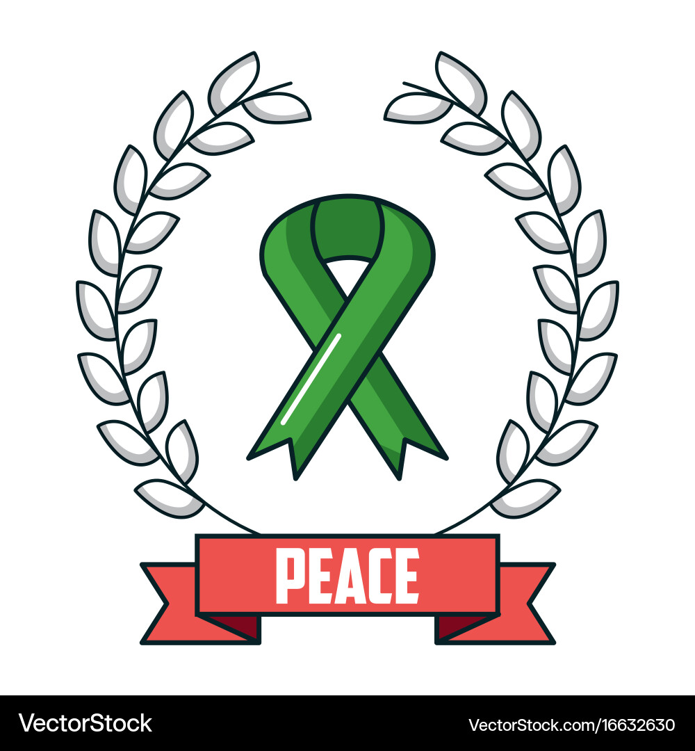 Peace poster with green ribbon and branch Vector Image