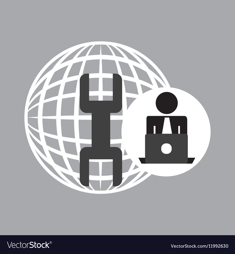 Silhouette programmer working laptop global Vector Image