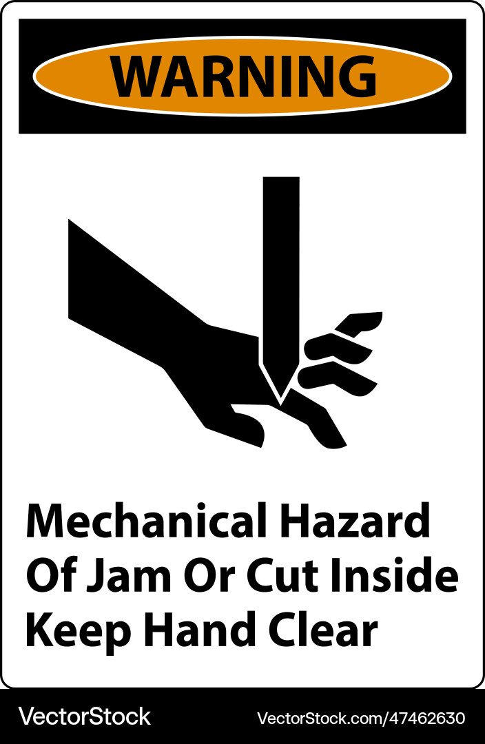 Warning mechanical hazard of jam or cut inside Vector Image
