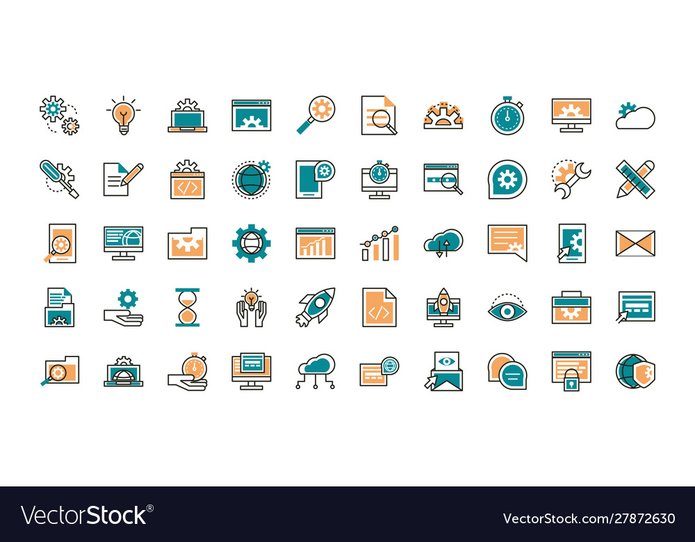 Web development icons collection line and fill Vector Image