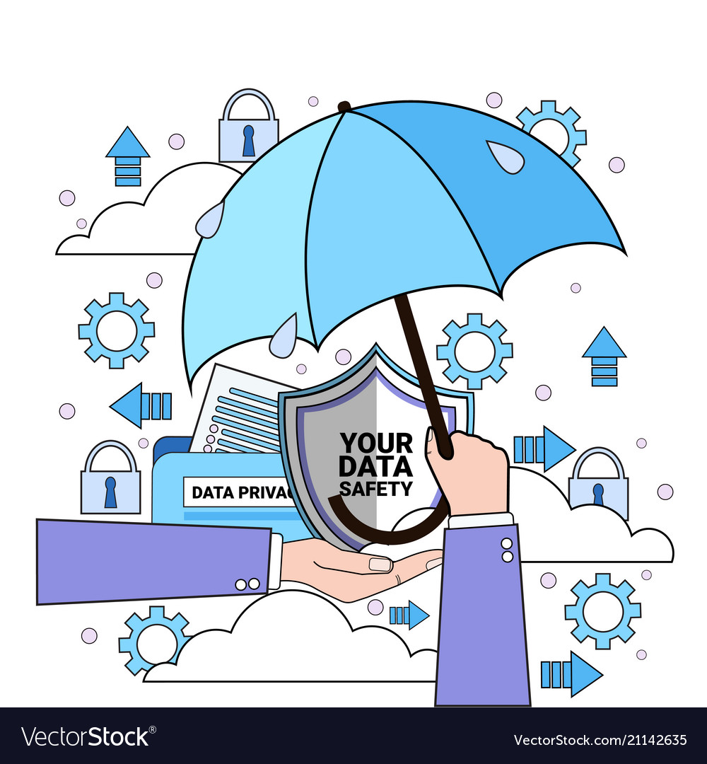 Data safety cloud shield hand hold umbrella over Vector Image