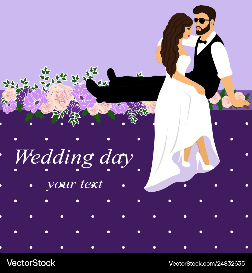 Invitation card with bride and groom Royalty Free Vector