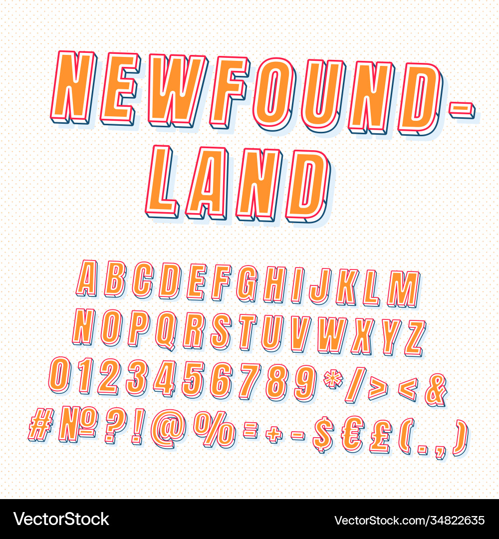 Newfoundland vintage 3d alphabet set Royalty Free Vector
