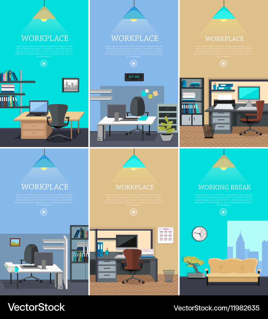 Set office interior web banners in flat design Vector Image
