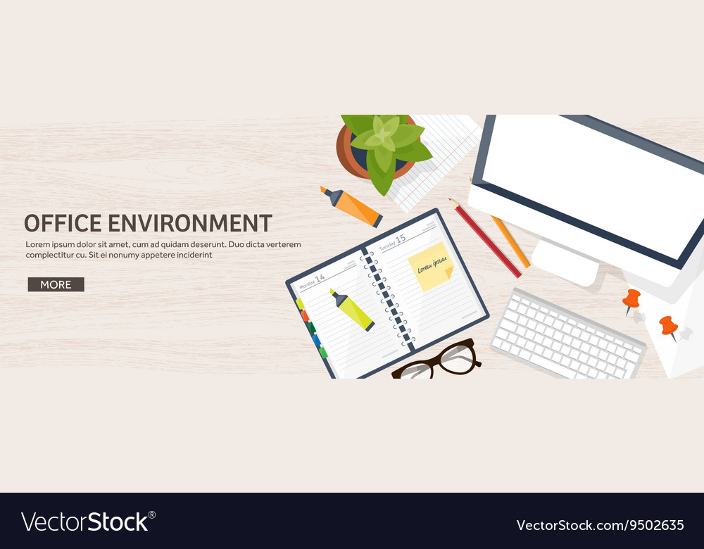 Workplace with table and computer Royalty Free Vector Image