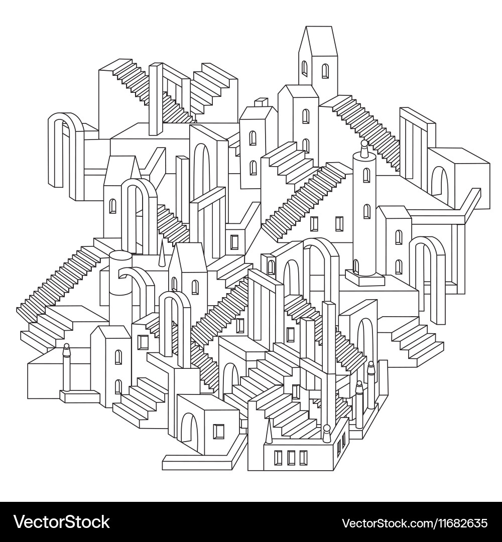Zen art outline city Royalty Free Vector Image