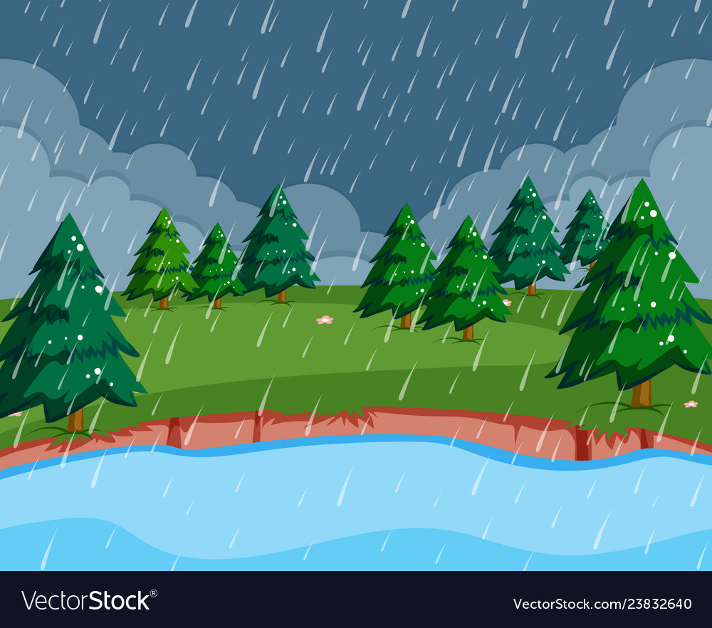 A raining scene in nature Royalty Free Vector Image A raining scene in nature Royalty Free Vector Image