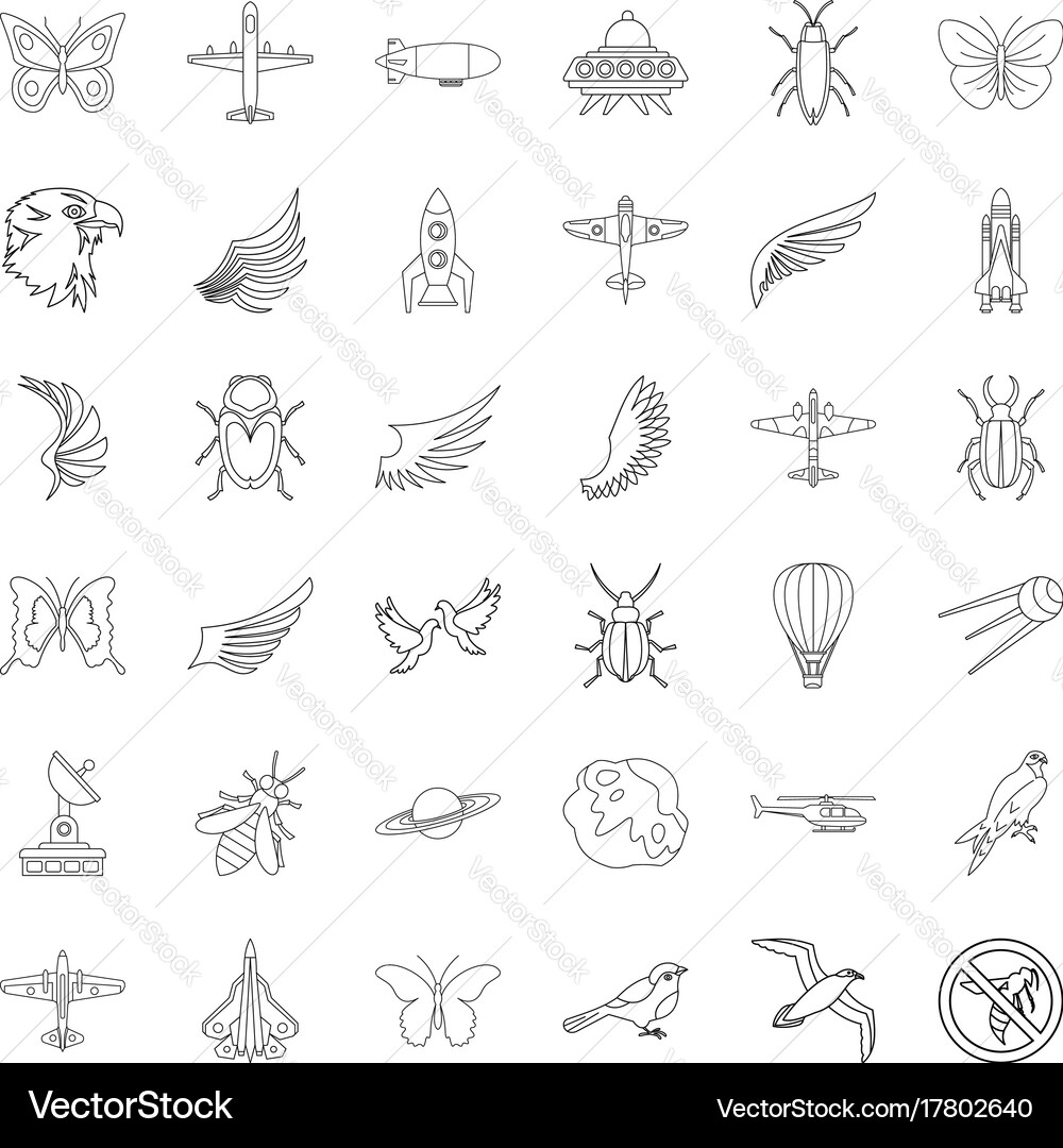 Aerospace icons set outline style Royalty Free Vector Image