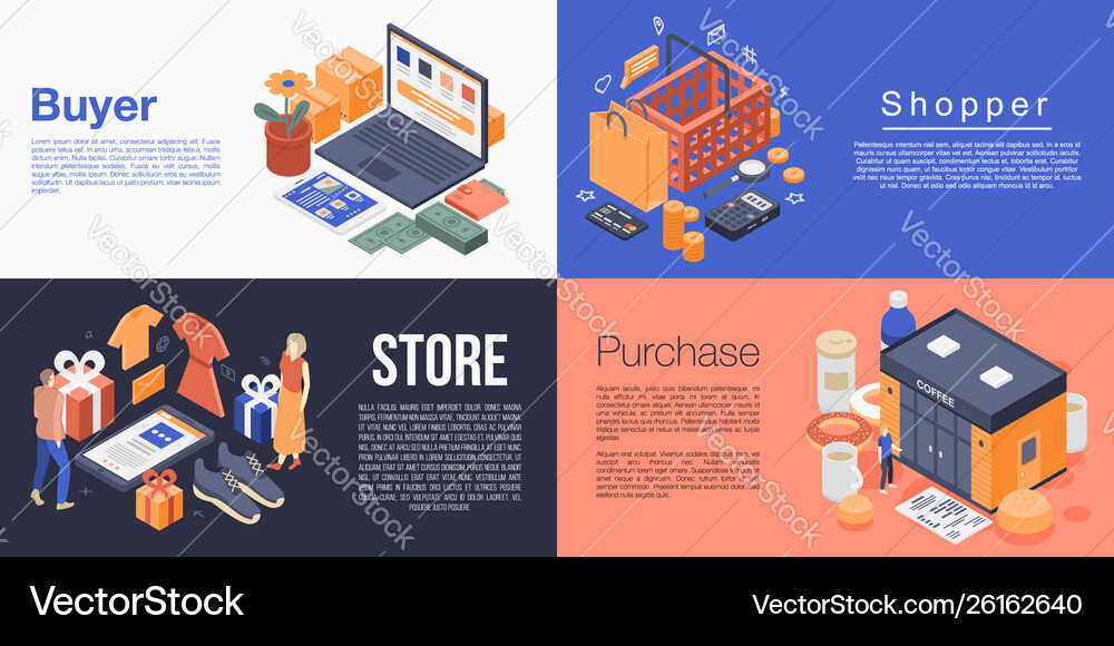 Buyer banner set isometric style Royalty Free Vector Image